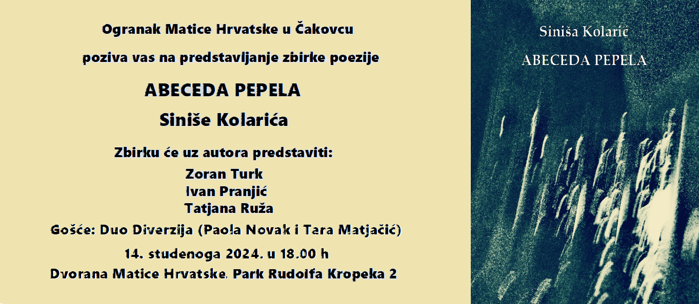 Dođite na predstavljanje „Abecede pepela“ Siniše Kolarića